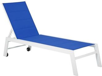 Happy Garden Bain de Soleil Barbados en textil&egrave;ne Bleu et Aluminium Blanc. Transat dext&eacute;rieur Multi Position