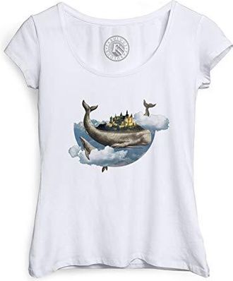 Fabulous T-Shirt Femme Col Echancr&eacute; Chateau Baleine Ciel Collage Art Surr&eacute;alisme