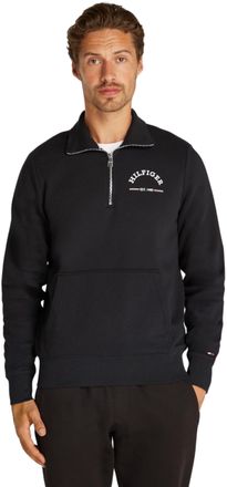Tommy Hilfiger Herren Sweatshirt mit Rei&szlig;verschluss Collar Zip ohne Kapuze, Schwarz (Black), XS