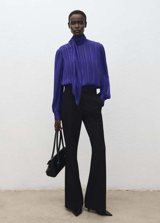 Mango Gestreifte Bluse mit Schal blau - Damen - S - MANGO