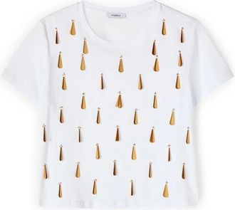 Motivi Femme, Tops, Blanc, Taille: 42 FR T-shirt avec broderie de sequins