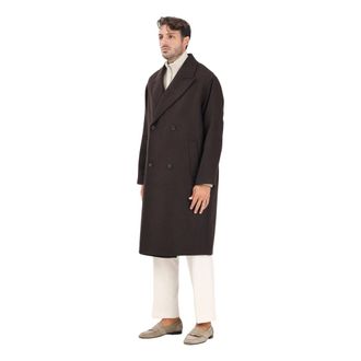 Selected Homme, Manteaux, Brun, Taille: XL Manteau Long Marron &agrave; Double Boutonnage