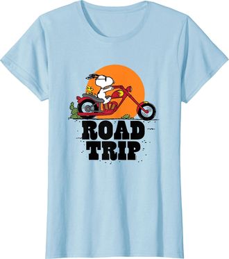 Peanuts Erdn&uuml;sse Snoopy Road Trip T-Shirt, Unisex Erwachsene, Cartoon-T-Shirt, Blau, S