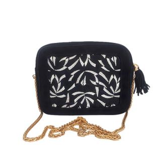 Escada Black & White Suede Embroidered Camera Bag
