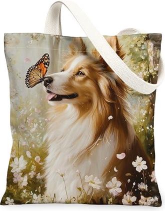 Generic Sac fourre-tout en toile pour le shopping Motif papillons amusants 33 x 38 cm, sac d&eacute;picerie r&eacute;utilisable pour femme, animal de compagnie, motif de vo