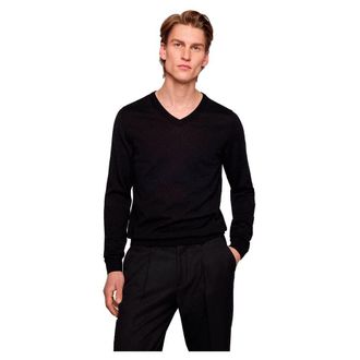 BOSS Herren Melba-P Pullover aus extrafeiner Merinowolle mit V-Ausschnitt Schwarz001 XL