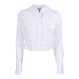 Elisabetta Franchi Femme, Blouses et Chemises, Blanc, Taille: 38 FR Chemise en coton avec rabats et broderies