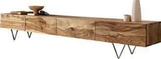 DELIFE TV-Board Wyatt Sheesham Natur 220 cm 4 Schübe V-Fuß Edelstahl