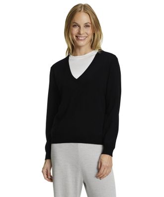 Falke Damen Pullover Basic New Merino V-Neck W Pu Wolle elegant klassisch f&uuml;r Business und Freizeit mit V-Ausschnitt 1 St&uuml;ck, Schwarz Black 3000, S