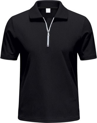 AlltheMen Poloshirt mit Cord-Struktur Halbzip Kurzarmshirt
