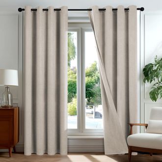 Deconovo 100% Blickdichter Vorhang mit &Ouml;sen Vorh&auml;nge Wohnzimmer Schallschutz Vorhang Verdunkelung Thermogardinen Hitzeschutz Blackout Curtains, H240 x B140 cm,