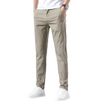 Generic Pantalon confortable en soie glac&eacute;e flexible et d&eacute;contract&eacute; pour homme - Jambe droite - L&eacute;ger - Taille extensible, kaki, 46