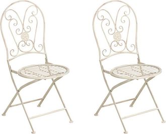 Beliani Beliani - Lot de 2 Chaises de Jardin Vintage en M&eacute;tal Pliantes Beige Clair Coggia