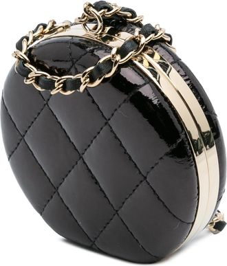 Chanel Halskette - Quilted Patent Round Mirror Chain Necklace - Gr. unisize - in Schwarz - f&uuml;r Damen