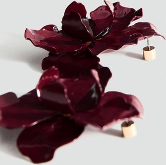 Mango Boucles doreilles motif fleur grenat - Femme - Taille unique - MANGO