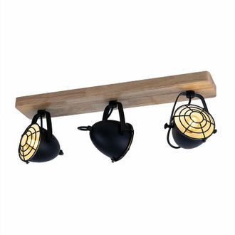 Eglo Plafonnier, noir, lampe de salon, spot de plafond maison de campagne, 3 flammes, lampe en bois, barre de spot pivotante, m&eacute;tal mat, 3x E14, LxlxH