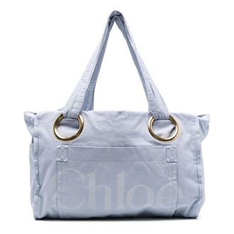Chloé Femme, Sacs, Bleu, Taille: ONE Size Sac à Bandoulière Bleu Clair avec OEillets Surdimensionnés