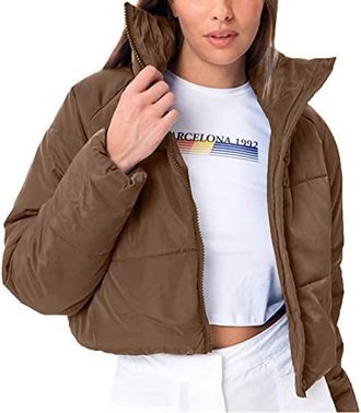 Generic Vestes pour femmes 2026 Veste matelass&eacute;e l&eacute;g&egrave;re d&eacute;contract&eacute;e &agrave; manches longues super chaude dhiver &agrave; fermeture &eacute;clair avec poche en duvet court, marro