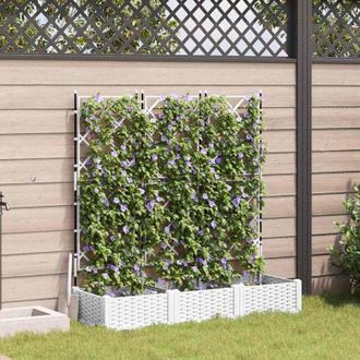 vidaXL Vidaxl - Bac &agrave; fleurs avec Treillis 3 pcs Blanc 120 x 40 x 125.5 cm pp