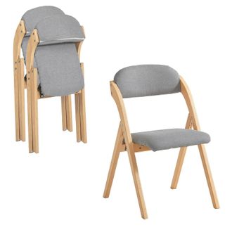 SoBuy Klappstuhl Holz gepolstert 2er Set - Ergonomischer K&uuml;chenstuhl & Esszimmerstuhl, Faltbar & Platzsparend, Fertig Montiert, F&uuml;r K&uuml;che, Balkon, B&uuml;ro, Hel