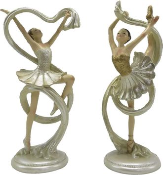 Clayre & Eef Figur 2-er Set Ballerina 18 cm Beige Goldfarbig Polyresin