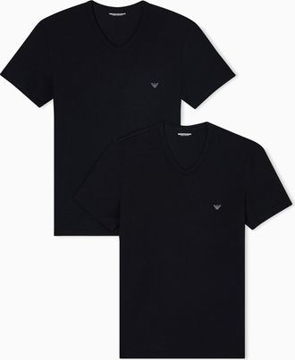 Emporio Armani Herren Core Logoband 2-Pack 2er-Pack T-Shirt mit V-Ausschnitt, schwarz/schwarz, XXL