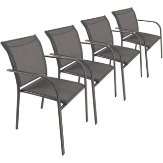 Sweeek Lot de 4 fauteuils de jardin AMARA en aluminium et textilene anthracite. 62 x 55 x 84 cm