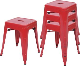 Mendler 4er-Set Hocker HWC-A73, Metallhocker Sitzhocker, Metall Industriedesign stapelbar - rot
