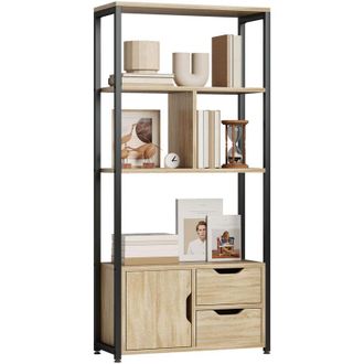 HOMCOM &Eacute;tag&egrave;re de rangement - HOMCOM - industriel - 3 &eacute;tag&egrave;res placard porte 2 tiroirs - 58 x 24 x 122 cm - effet bois naturel acier noir