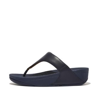 FitFlop Damen Lulu Leder Flip Flops, Zehenstegsandalen, bequem mit natürlicher Fußgewölbestütze - Marine - 38 EU