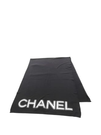 Chanel 1986-1988 Wollschal mit Logo-Print - Schwarz