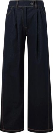 Max Mara Femme, Pantalons, Bleu, Taille: 44 FR Pantalon Large &agrave; Pinces