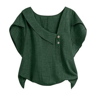 Generic Haut en coton pour femme - Coupe ample - Haut &agrave; manches courtes et col enveloppant - Coupe d&eacute;contract&eacute;e - L&eacute;ger - Coupe classique - Chemisier d&eacute;t&eacute; esq