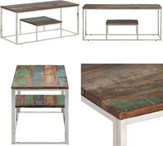 vidaXL Couchtisch Silbern Edelstahl und Altholz Massiv - Esszimmertisch - Couchtisch - Wohnzimmereinrichtung - Sideboard - Altholzm&ouml;bel - Home & Living