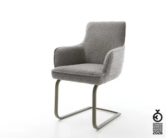 DELIFE Freischwinger Heira-Flex mit Armlehnen Boucl&eacute; Silbergrau Freischwinger flach Effektfinish Titan Taschenfederkern, Esszimmerst&uuml;hle
