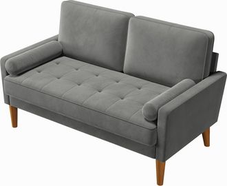Vesgantti Couch 2 Sitzer, Samt Kleines Sofa mit 2 Wurfkissen, Modern Mini Sofa, Getuftetes Kleine Couch f&uuml;r Wohnzimmer/Schlafzimmer/B&uuml;ro/Wohnung, 121x 77 x 87cm