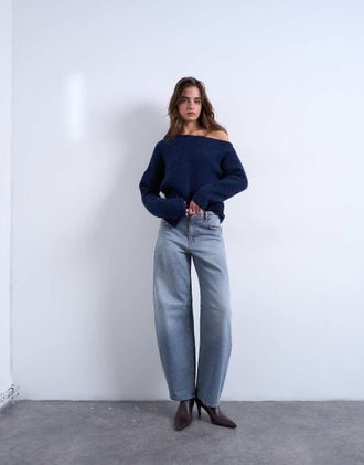 Topshop Barrel - Jean &agrave; taille mi-haute - Gris joli
