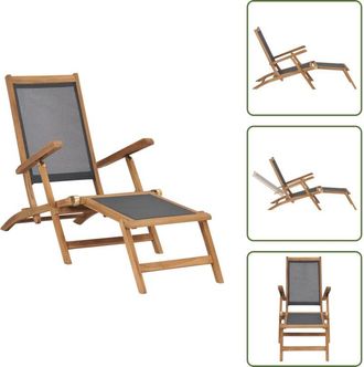 vidaXL Liegestuhl mit Fu&szlig;teil Massivholz Teak Schwarz - Teakholzm&ouml;bel - Gartenliege - Sonnenliege - Liege - Outdoorm&ouml;bel
