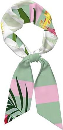 Generic &Eacute;charpe &agrave; fleurs tropicales pour femme - Pour sacs &agrave; main, feuilles de lame, bandeau en satin de soie pour le sport, le yoga, le visage