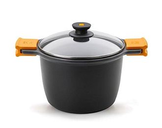 Bra Efficient | Hoher Topf mit Glasdeckel und Silikongriffen, 11 Liter, 28 cm, für alle Herdarten einschließlich Induktion geeignet, Aluminium, Schwarz