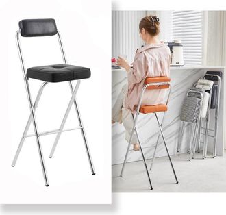 Generic Hoher, klappbarer Barhocker mit R&uuml;ckenlehne, gepolstertem Ledersitz, tragbarer Tresenhocker f&uuml;r K&uuml;cheninsel, Caf&eacute;, Gesch&auml;ft - platzsparendes Design