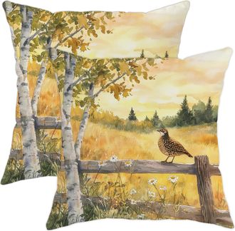Generic Herbstwachtelvogel Zierkissenbezug Modern Dekokissen Komfort Kissenh&uuml;lle F&uuml;r Balkon Sofa Heimdekoration 45X45Cm 2Er Set