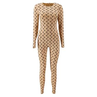 Marine Serre Jersey Moon Langer Jumpsuit - - Jumpsuits & Playsuits - Damen - Beige - M