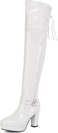 SJJH Bottes au-dessus du genou - Bottes tendance pour femme pour &eacute;v&eacute;nements et vie quotidienne - Talon de 10 cm - Doublure chaude, Blanc., 42 EU