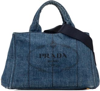 Prada Hobo Bags - Denim Canapa Logo Satchel - Gr. unisize - in Blau - für Damen