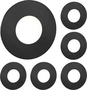 LEDs Com 6 Stück LED Treppenlicht/Wandeinbauleuchte FEX für innen und außen, rund, schwarz, 85mm Ø, kaltweiß