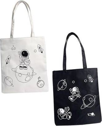 BESPORTBLE 2 pi&egrave;ces Sac &agrave; Main Toile Canvas Sac &Eacute;paule Imprim&eacute; Astronaute Fourre-tout Femme Multifonction pour &Eacute;cole Cours et Voyage