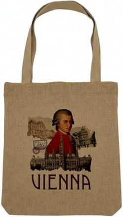 Fabulous Sac Shopping Tote Bag Aspect Lin - Vienna Vintage Collage Vienne Voyage Autriche Mozart - Sac de Courses Toile Epaisse 360g Beige Naturel Cabas Port&eacute; 