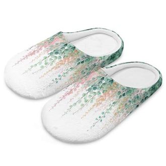 Coloranimal Pantoufles de spa pour femme - Pour chambre dh&ocirc;tes, maison - Bout ferm&eacute; - R&eacute;utilisable - Sandales dh&ocirc;tel, Feuilles deucalyptus., 38.5/39.5 EU