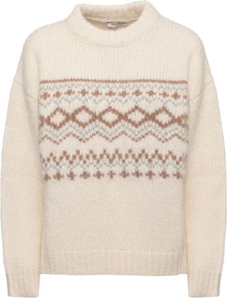 PESERICO Pull en maille jacquard &agrave; col rond - Femme - Pulls - Blanc - Taille: 40 FR